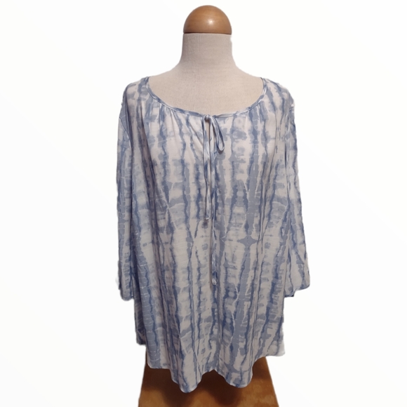 Como Blu | Tops | Como Blu Caged 34 Sleeve Peasant Blue Tie Dye Womens ...